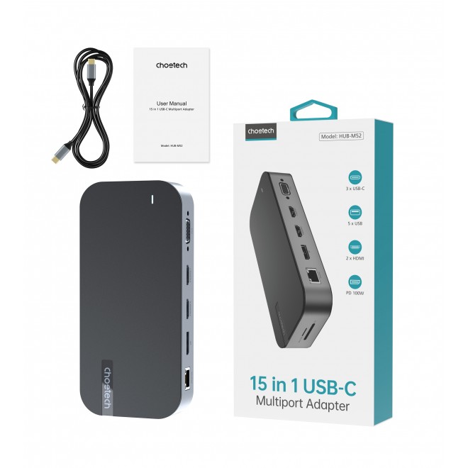Choetech Hub M52 15 In1 Hub Docking Station Hdmi X 2 Usb 5 Rj45