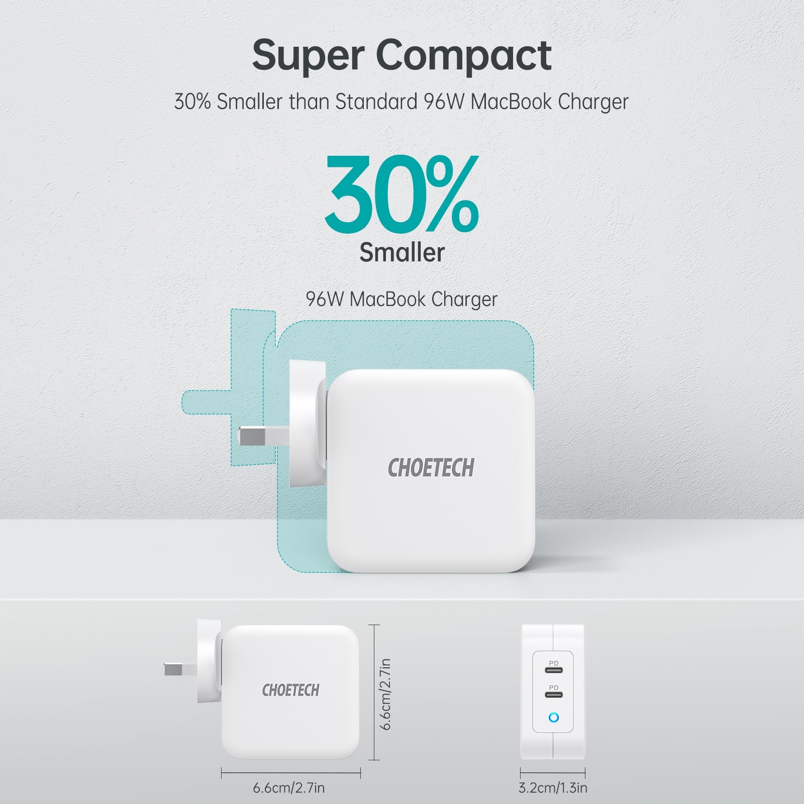 Choetech PD6008 GAN dual USB-C 100W AC adapter + Free travel charger ...
