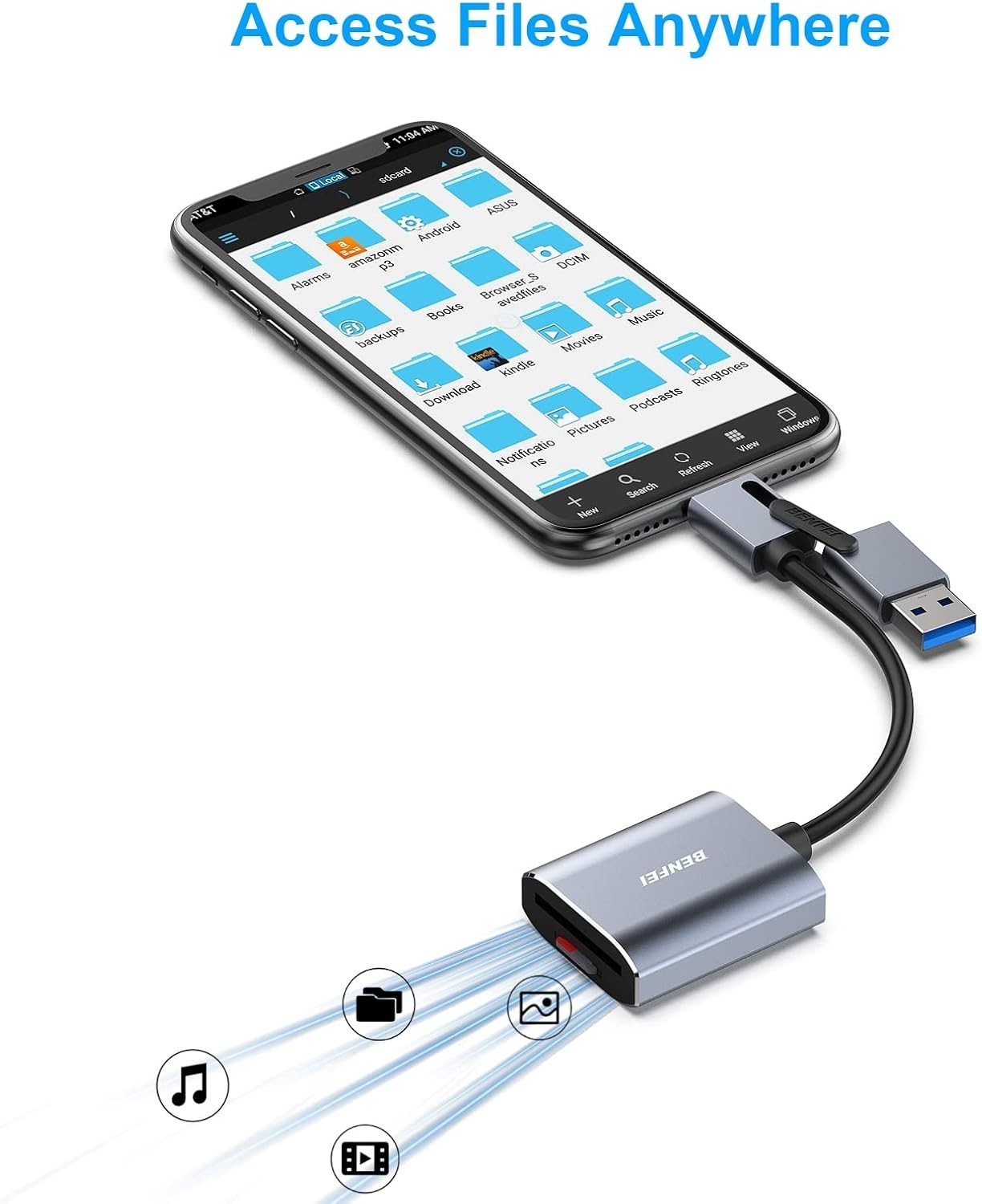 BENFEI 000271GY USB-C + USB-A to SD / TF Card Reader