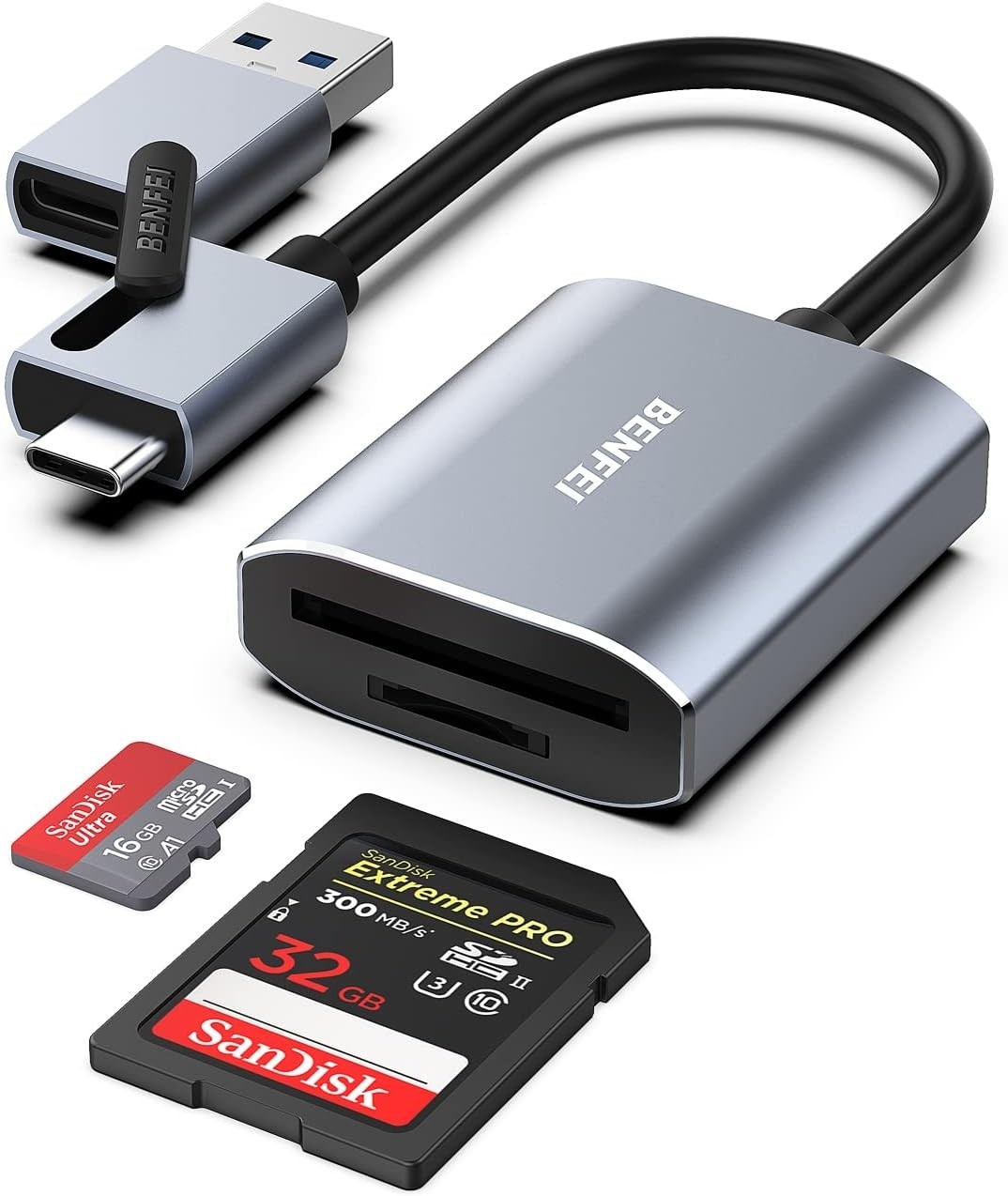 BENFEI 000271GY USB-C + USB-A to SD / TF Card Reader