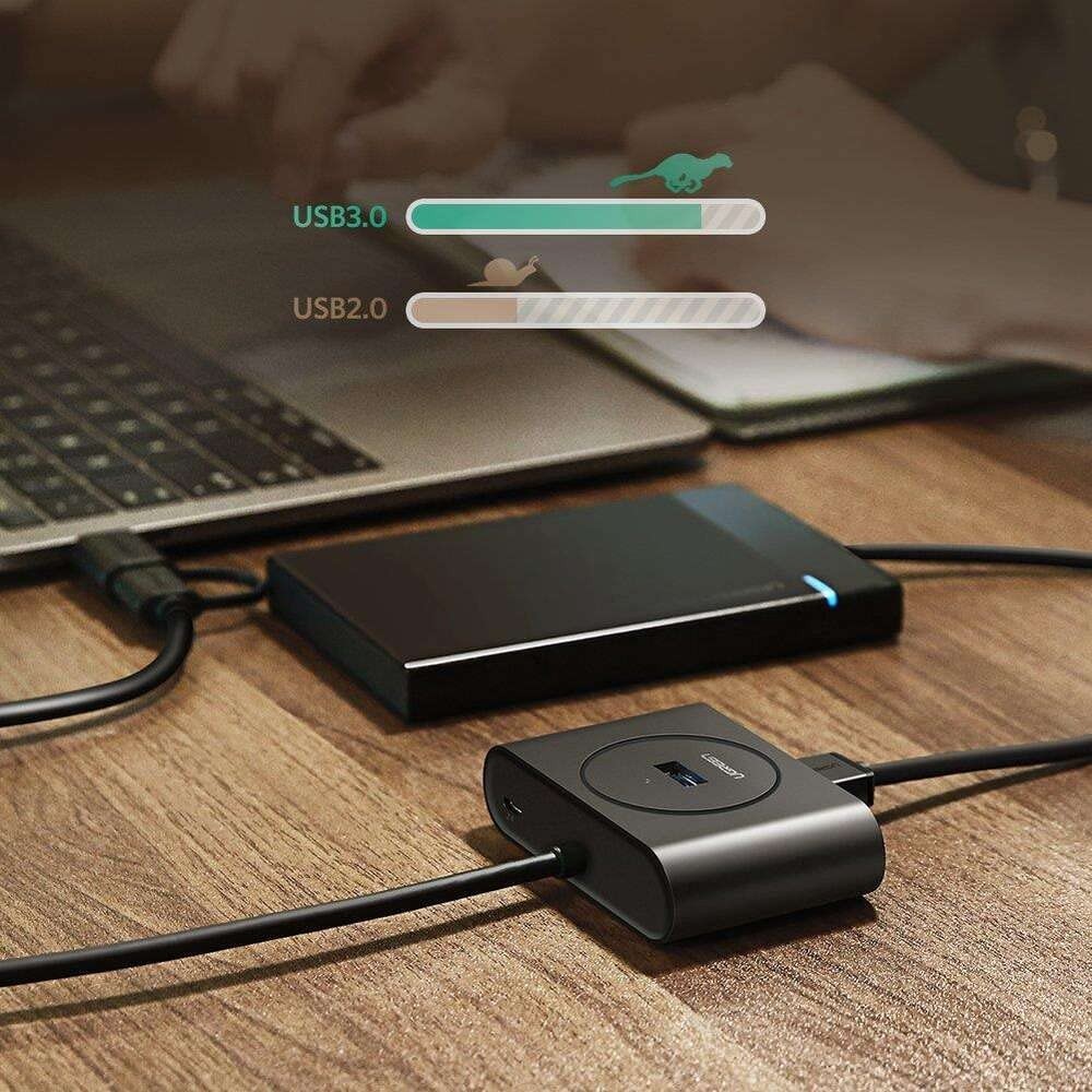 UGREEN 40850 USB3.0+USB-C 2 in 1 to USB-3.0 4 Port Hub Black with 1M cable