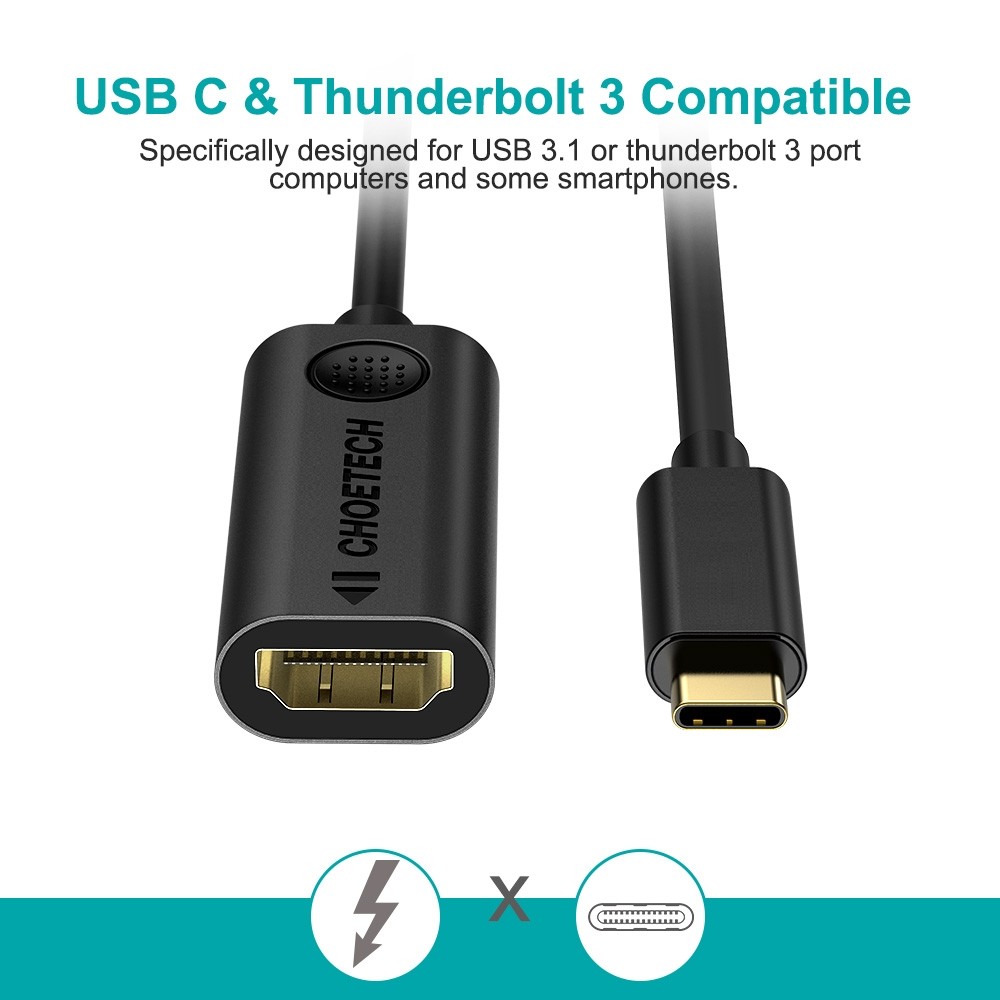 Choetech HUB-H04 USB-C to HDMI Adapter for Thunderbolt 3 & USB-C - 20cm ...