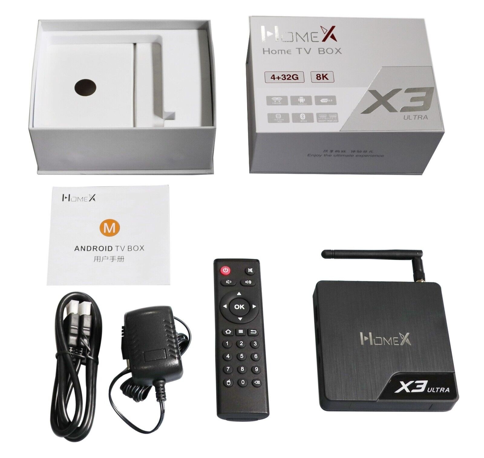 HomeX X3 Ultra Live Android TV WIFI Steaming BOX Black