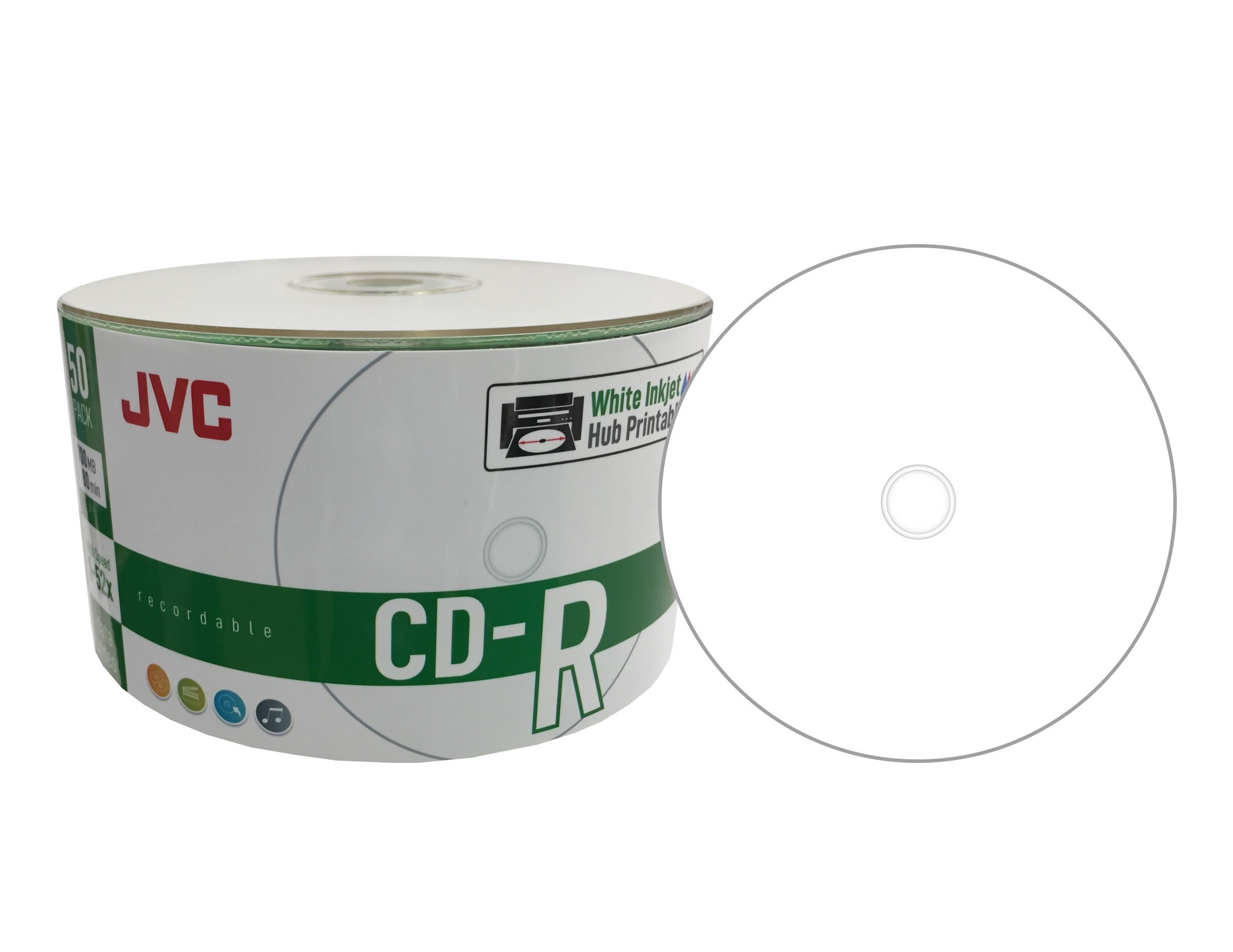 JVC CDR Professional Grade 52X White Inkjet Wide Printable (Spindle of ...
