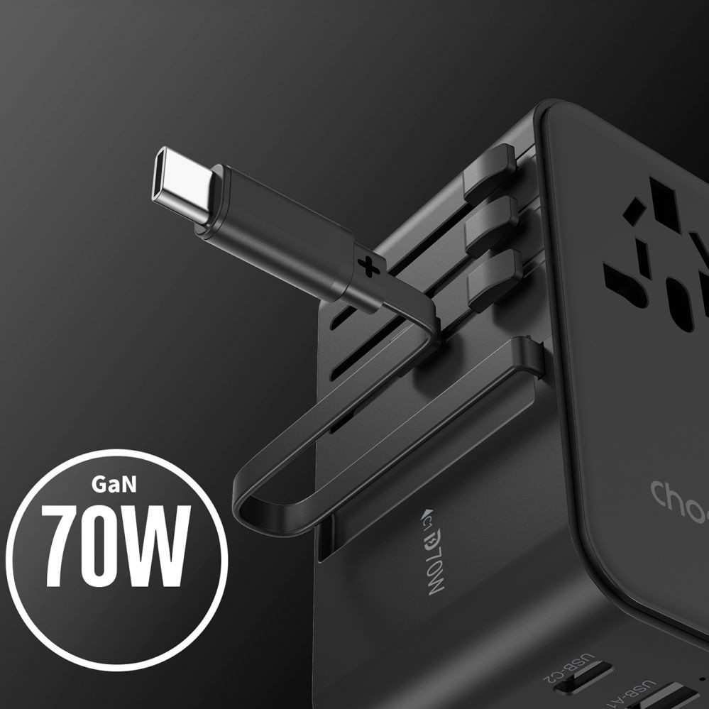 Choetech PD5022 70W EU/US/AUS/UK Travel Adapter with Built-in USB-C ...